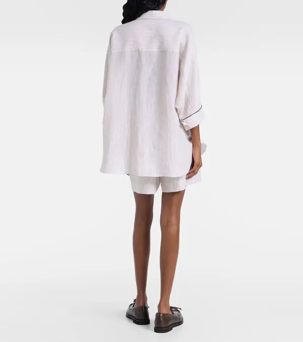 Brunello Cucinelli Monili Striped Oversized Linen Shirt