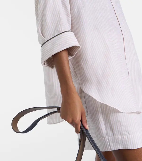 Brunello Cucinelli Monili Striped Oversized Linen Shirt
