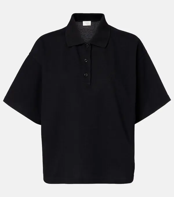 Saint Laurent Cassandre Cotton-blend Piqué Polo Shirt - Black