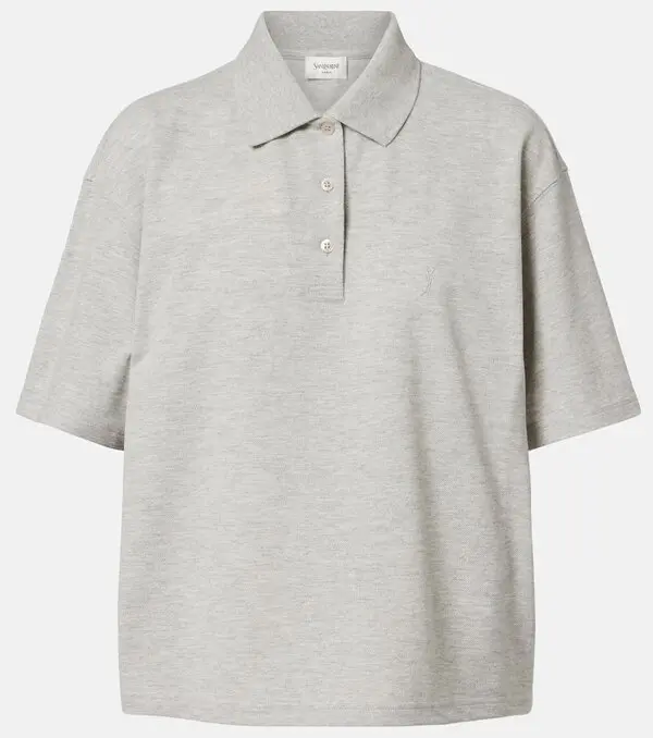 Saint Laurent Cassandre Cotton-blend Piqu Polo Shirt - Grey