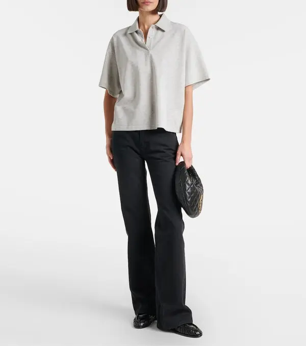 Saint Laurent Cassandre Cotton-blend Piqué Polo Shirt - Grey