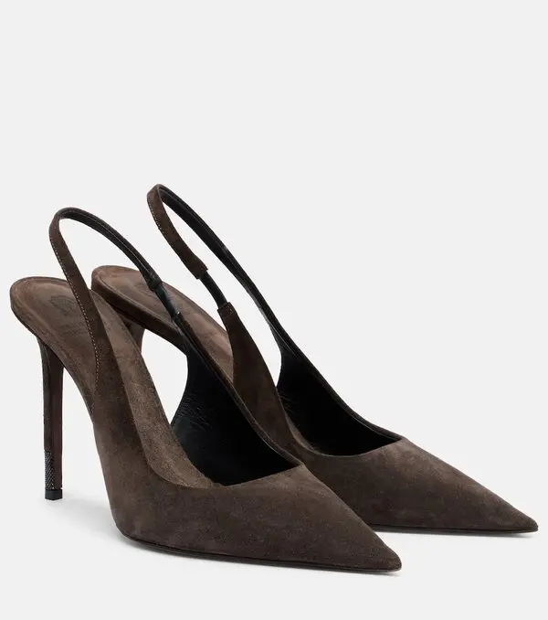 Brunello Cucinelli Monili Suede Slingback Pumps - Brown