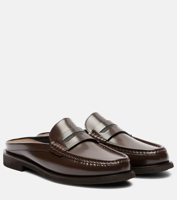 Brunello Cucinelli Monili Leather Mules