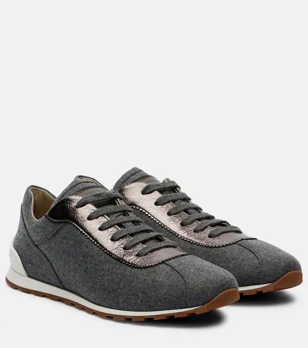 Brunello Cucinelli Leather-trimmed Felt Sneakers