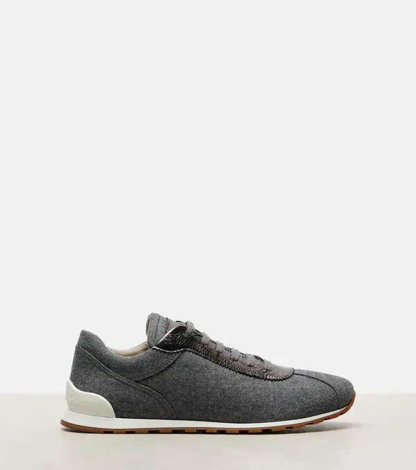 Brunello Cucinelli Leather-trimmed Felt Sneakers