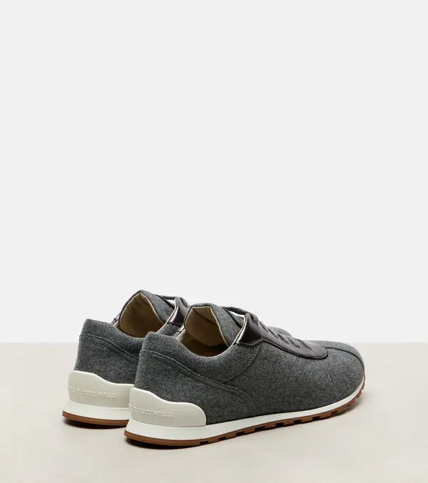 Brunello Cucinelli Leather-trimmed Felt Sneakers - Grey