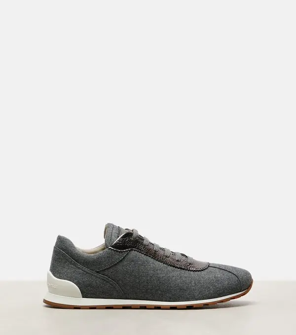 Brunello Cucinelli Leather-trimmed Felt Sneakers - Grey