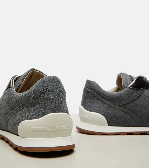 Brunello Cucinelli Leather-trimmed Felt Sneakers - Grey