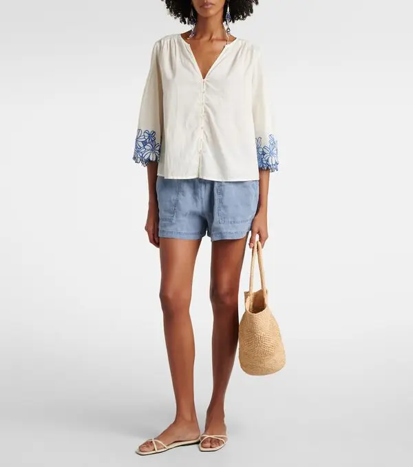 Velvet By Graham & Spencer Blake Embroidered Cotton Blouse