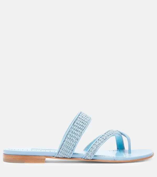 Manolo Blahnik Susara Raffia Thong Sandals - Blue
