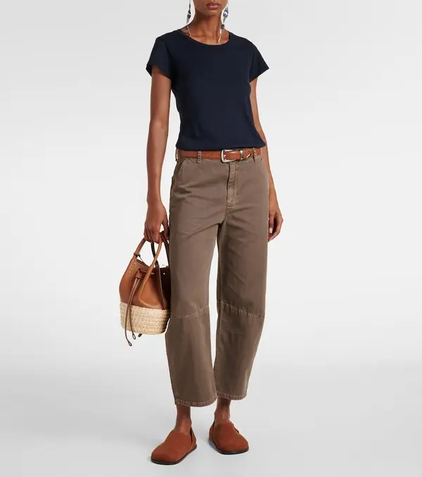 Velvet By Graham & Spencer Alexis Cotton Twill Barrel-leg Pants - Brown