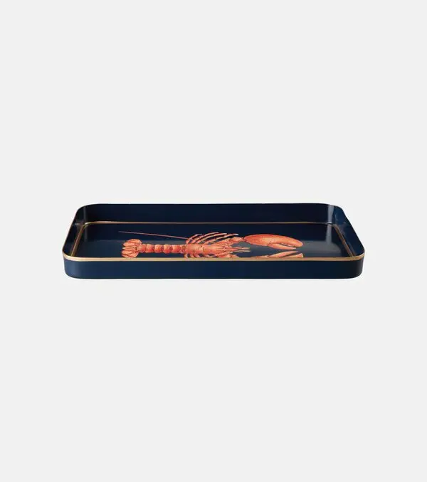 LES-OTTOMANS Lobster Painted Iron Tray - Blue