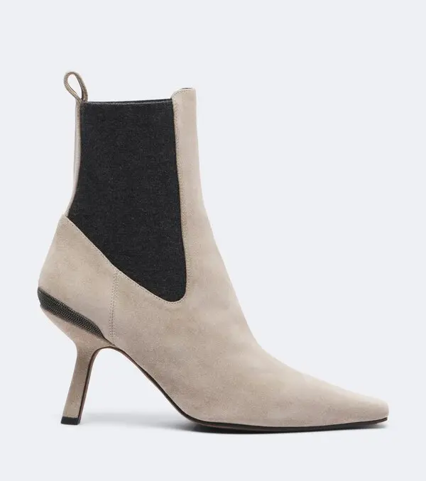 Brunello Cucinelli Monili Suede Ankle Boots - Beige