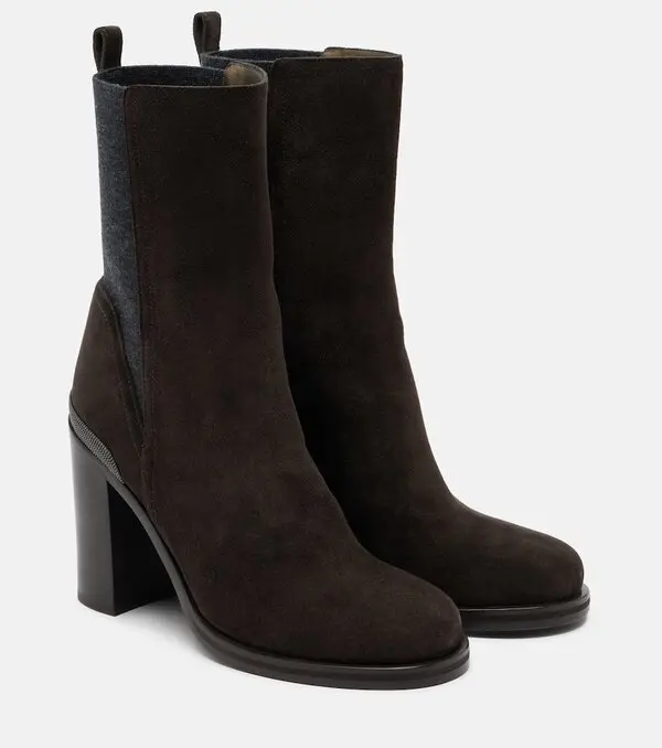 Brunello Cucinelli Monili Suede Ankle Boots - Brown