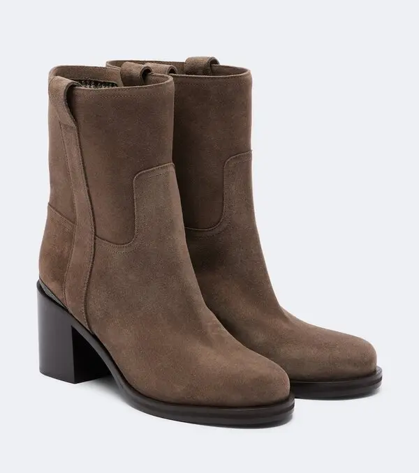 Brunello Cucinelli Monili Suede Ankle Boots - Brown