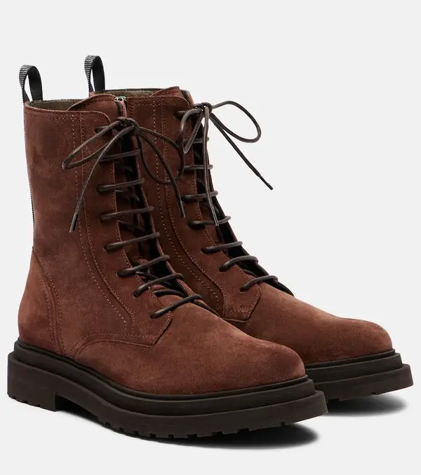 Brunello Cucinelli Monili Suede Ankle Boots - Brown