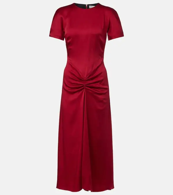 Victoria Beckham Gathered Satin Midi Dress