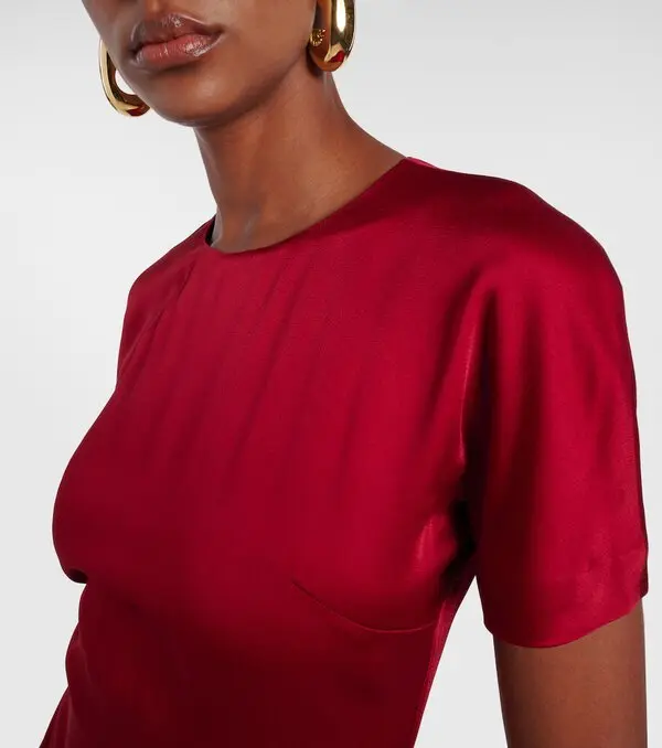 Victoria Beckham Gathered Satin Midi Dress