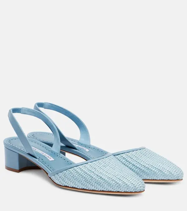 Manolo Blahnik Raffia Slingback Pumps - Blue