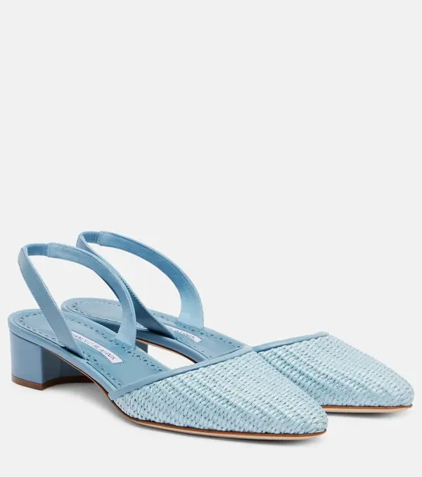 Manolo Blahnik Raffia Slingback Pumps - Blue