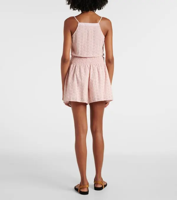 Velvet By Graham & Spencer Iris Embroidered Cotton Poplin Shorts - Pink