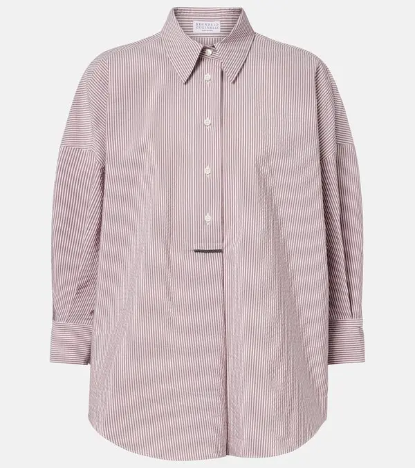 Brunello Cucinelli Striped Cotton-blend Shirt - Red