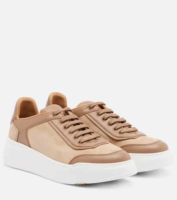 Max Mara Maxisuede Leather-trimmed Sneakers - Beige