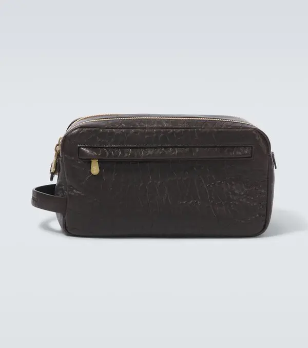 Brunello Cucinelli Leather Toiletry Bag - Brown