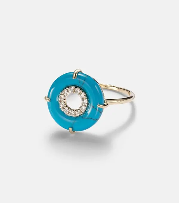 Mateo 14kt Gold Ring With Turquoise And Diamonds - Blue