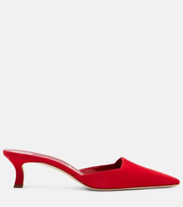 Manolo Blahnik Moiramu Suede Mules - Red
