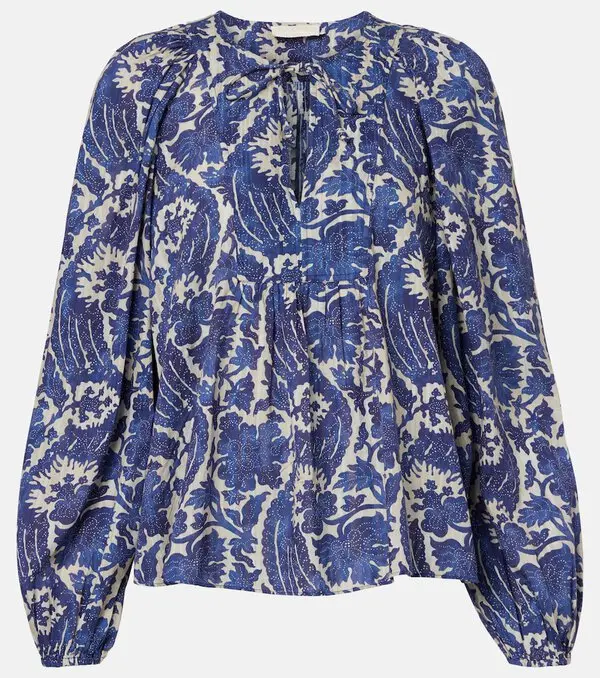 Ulla Johnson Brea Printed Cotton-blend Blouse - Blue