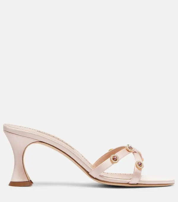 Manolo Blahnik Embellished Satin Mules - Pink