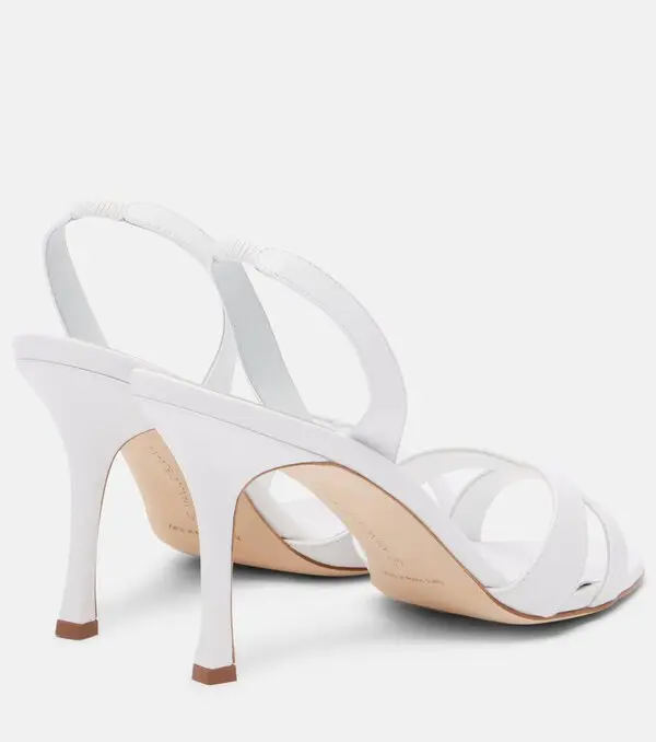 Manolo Blahnik Callasi Leather Slingback Sandals - White