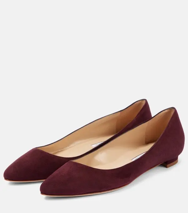 Manolo Blahnik Bb Suede Ballet Flats - Red
