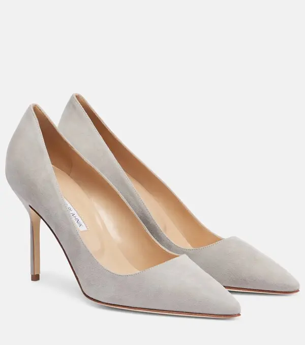 Manolo Blahnik Bb 90 Suede Pointed Toe Pumps - Grey