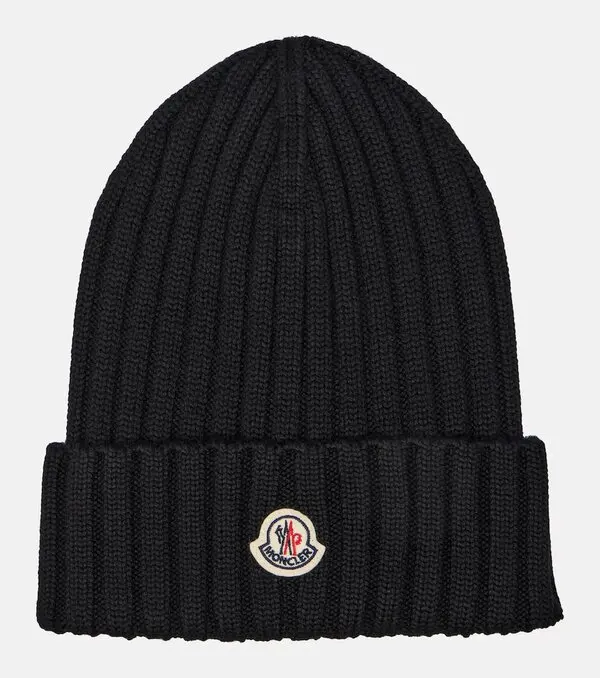 Moncler Logo Ribbed-knit Virgin Wool Beanie - Black