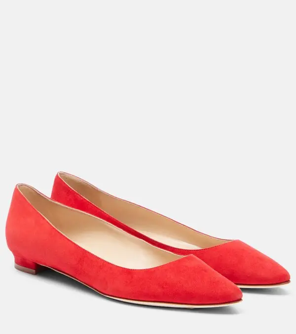 Manolo Blahnik Bb Suede Ballet Flats - Red
