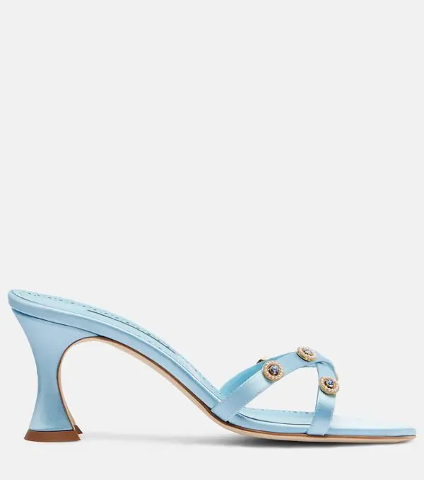 Manolo Blahnik Pyrenea Embellished Satin Mules