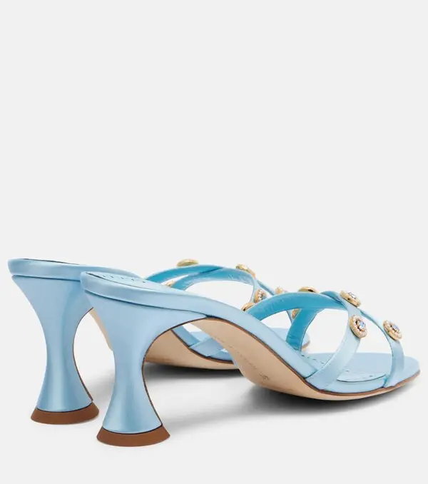 Manolo Blahnik Pyrenea Embellished Satin Mules