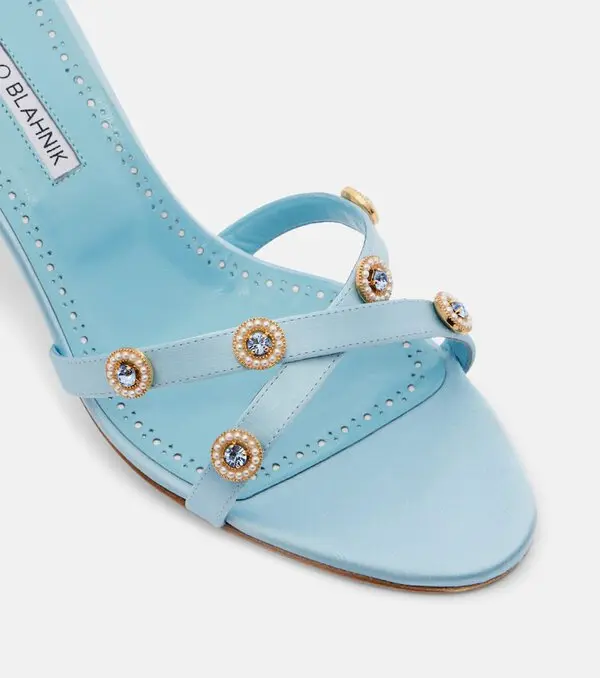 Manolo Blahnik Pyrenea Embellished Satin Mules