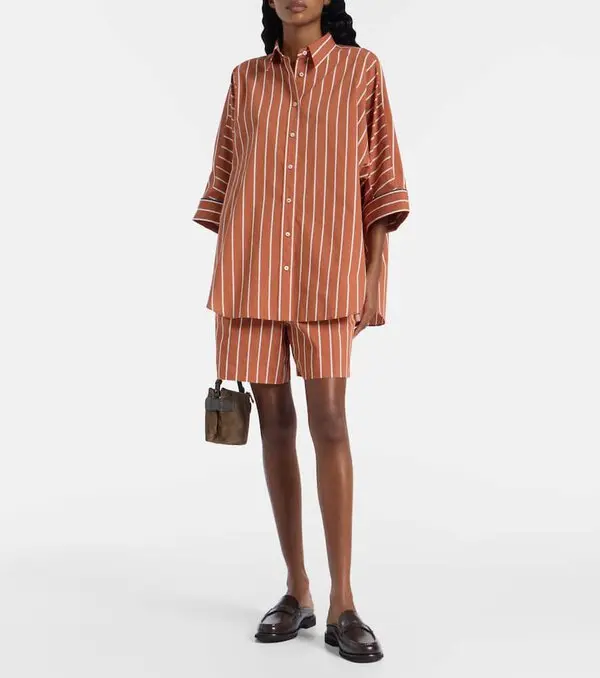 Brunello Cucinelli Striped Cotton-blend Bermuda Shorts - Orange