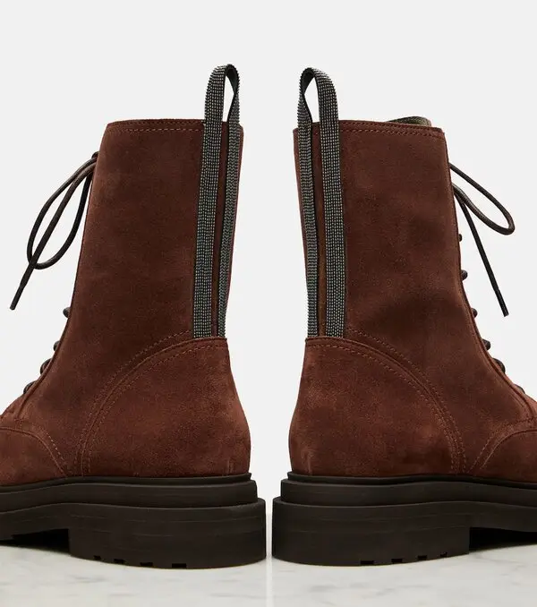 Brunello Cucinelli Monili Suede Lace-up Ankle Boots