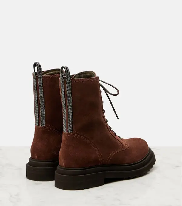 Brunello Cucinelli Monili Suede Lace-up Ankle Boots