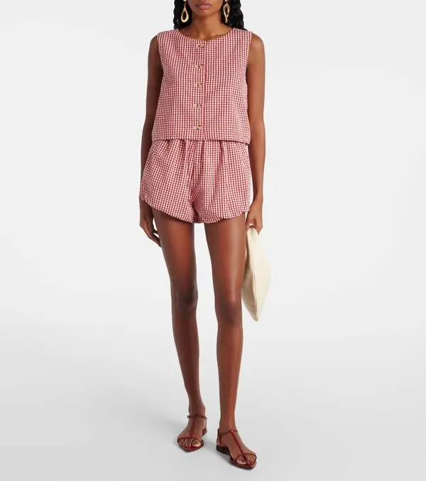 Posse Aurelia Gingham Cotton Shorts - Red