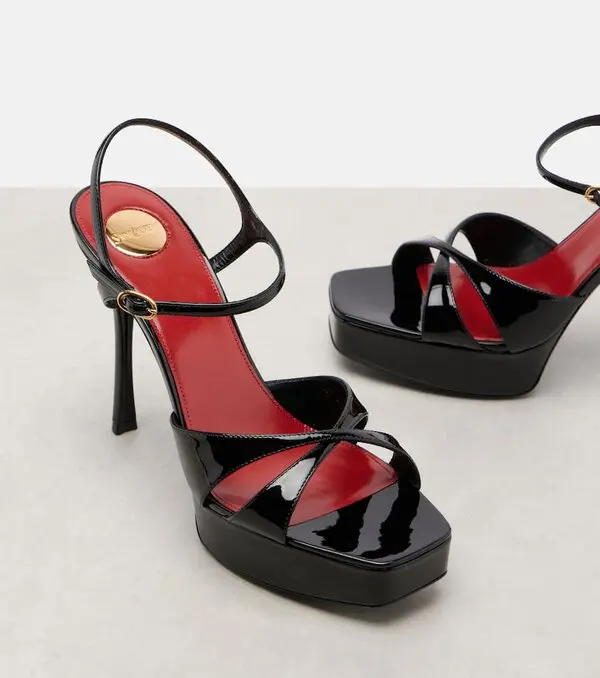 Saint Laurent Debbie 85 Patent Leather Platform Sandals - Black