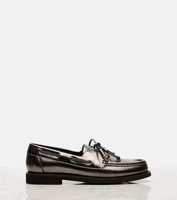 Brunello Cucinelli Monili Metallic Leather Boat Shoes