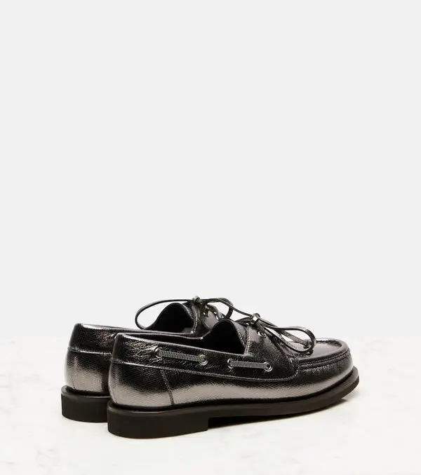 Brunello Cucinelli Monili Metallic Leather Boat Shoes