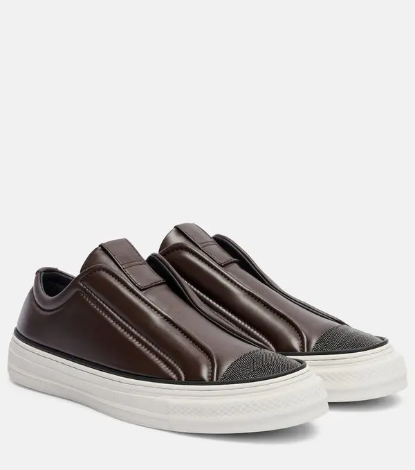Brunello Cucinelli Monili Leather Sneakers - Brown