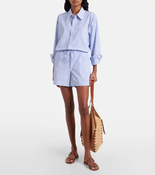 Hunza G Striped Cotton Poplin Shorts - Blue
