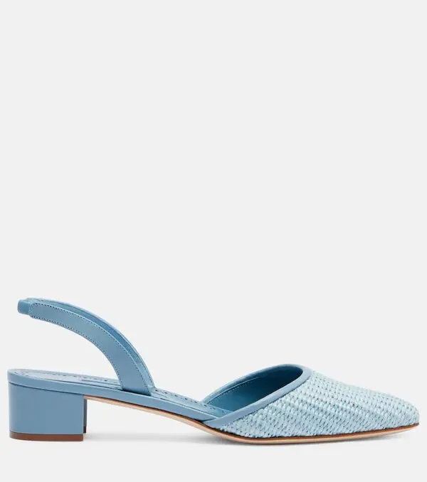 Manolo Blahnik Raffro Raffia Slingback Pumps - Blue